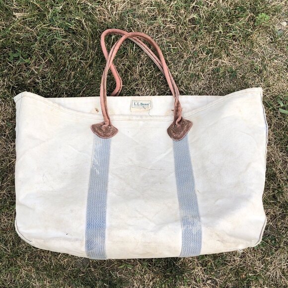 L.L. Bean | Bags | Vintage Ll Bean Canvas Boat Tote Bag Leather Handles ...